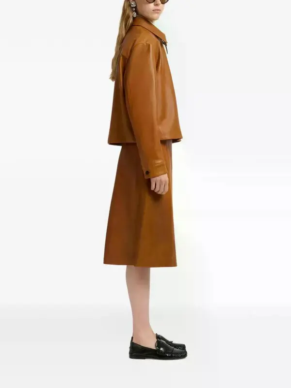 Marni Floral Intarsia Leather Skirt - Brown