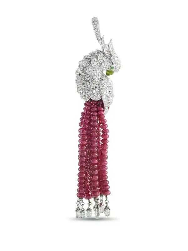 LB EXCLUSIVE Diamond And Ruby Parrot Pendant - Silver