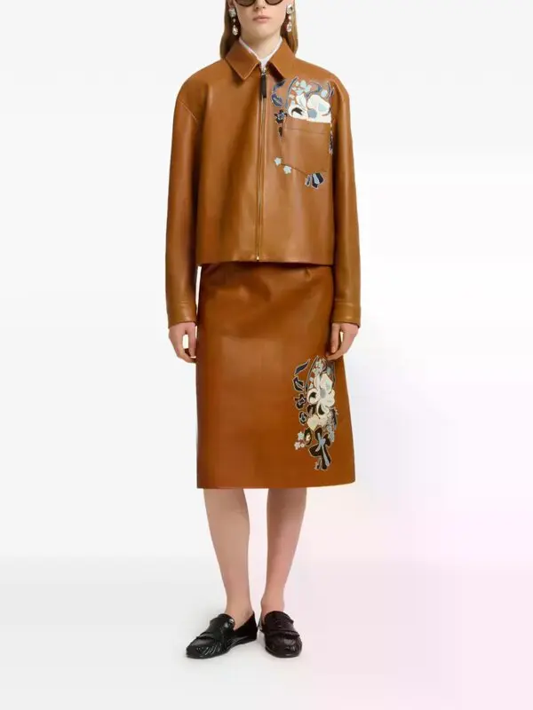Marni Leather Overshirt With Floral Intarsia