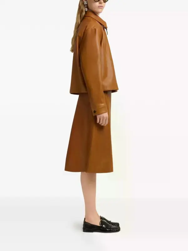 Marni Leather Overshirt With Floral Intarsia
