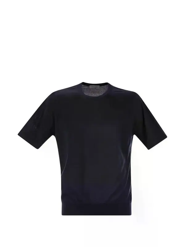 John Smedley Ribbed Hem Crew Neck T-shirt - Blue