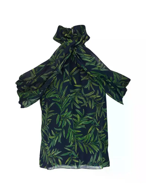 Carolina Herrera Leaf-print Tie-neck Blouse