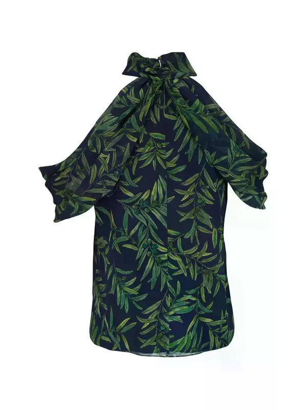 Carolina Herrera Leaf-print Tie-neck Blouse