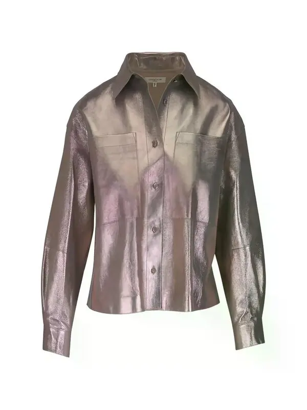 Lafayette 148 New York Metallic Suede Shirt - Gold