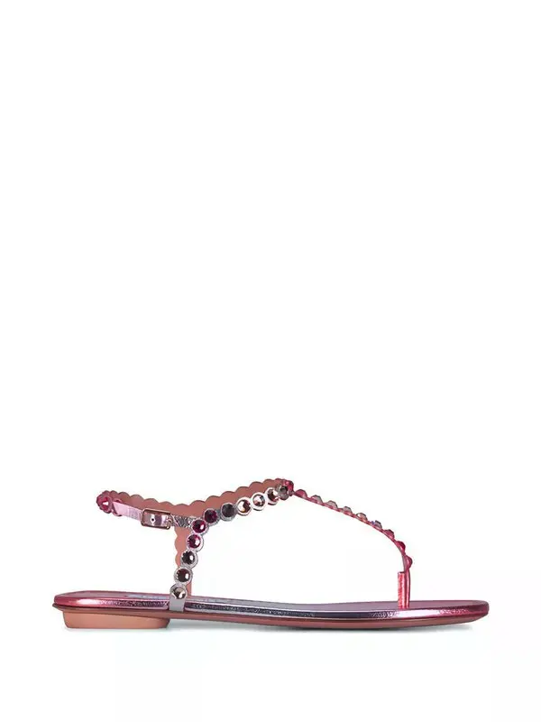 AQUAZZURA Tequila Beaded Leather Sandals - Pink