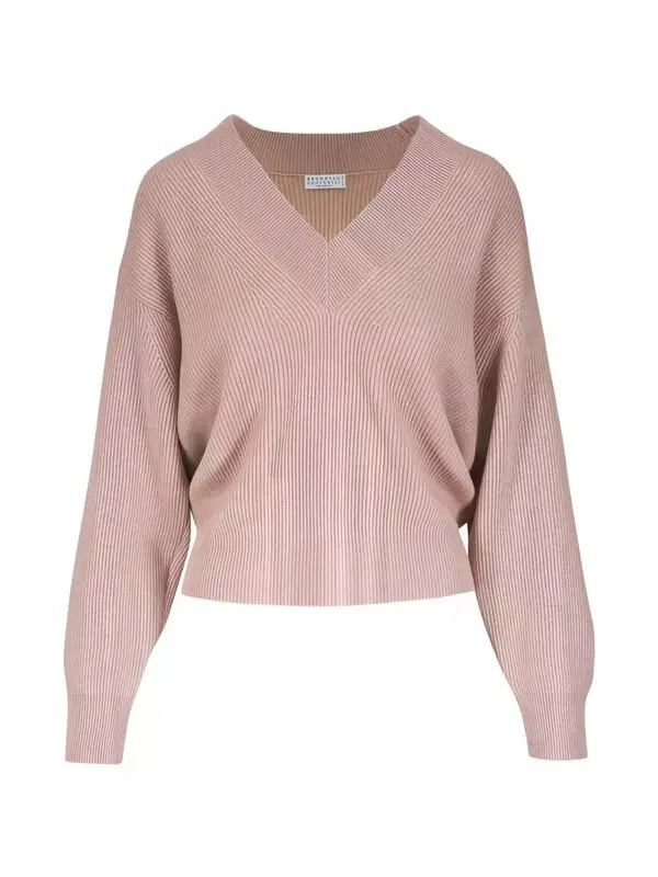 Brunello Cucinelli V-neck Ribbed Sweater - Pink