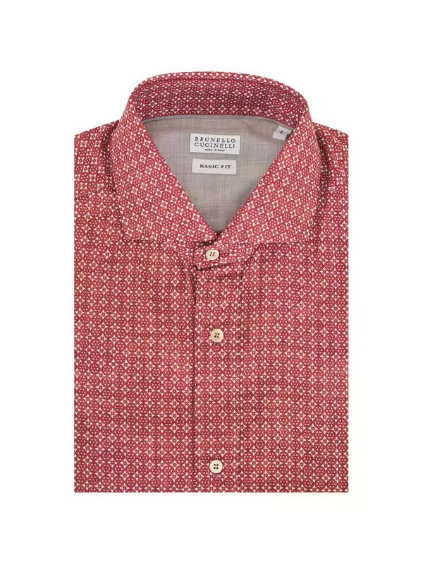 Brunello Cucinelli Geometric-patternbutton-down Cotton Shirt - Red