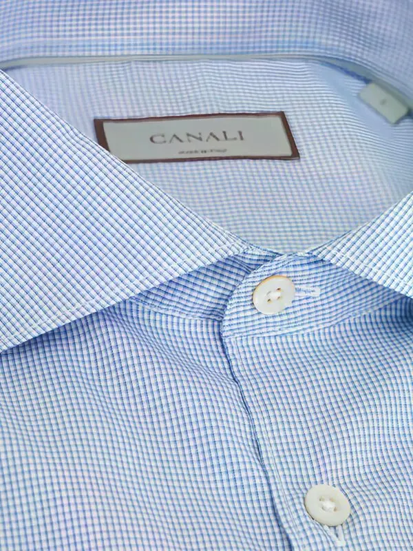 Canali Micro-checked Button-up Shirt - Blue