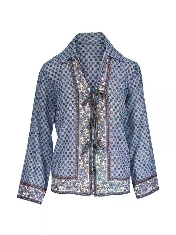 Veronica Beard Eva Printed Tie-neck Blouse