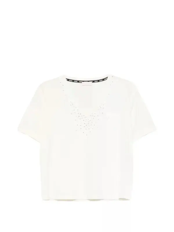 Liu Jo Embellished V-neck Cotton T-shirt - Neutrals