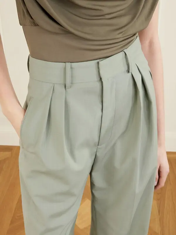 KALLMEYER Aiden Pleated Grain De Poudre Straight-leg Trousers