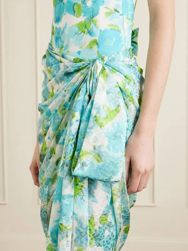 Chloé Floral-print Silk-jacquard Draped Midi Skirt - Blue