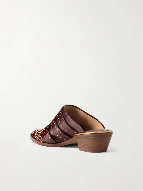Chloé Susanna Studded Leather Mules - Brown