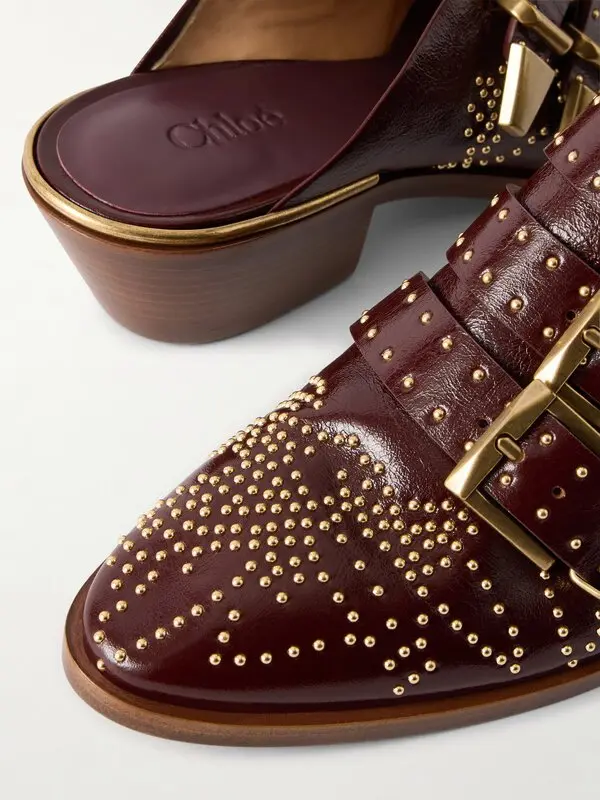 Chloé Susanna Studded Leather Mules - Brown