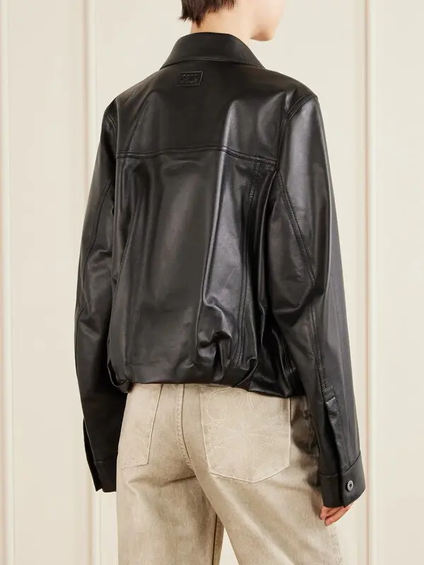 Loewe Gathered Leather Trucker Jacket