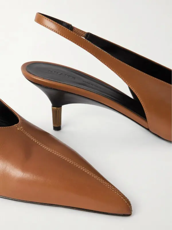 Khaite Bella Leather Slingback Pumps - Brown