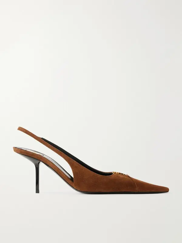 Saint Laurent Babylone Suede Slingback Pumps - Brown