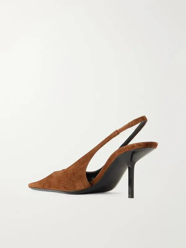 Saint Laurent Babylone Suede Slingback Pumps - Brown