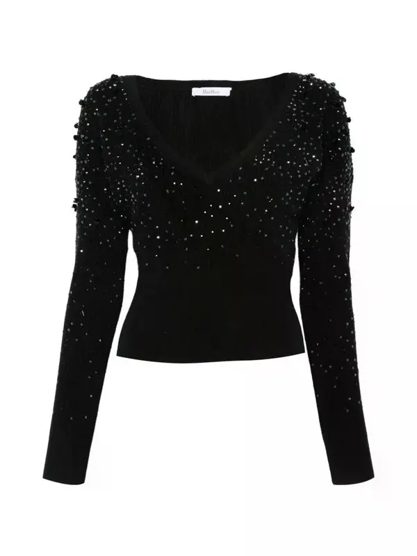 Max Mara Gang Beaded V-neck Sweater - Black