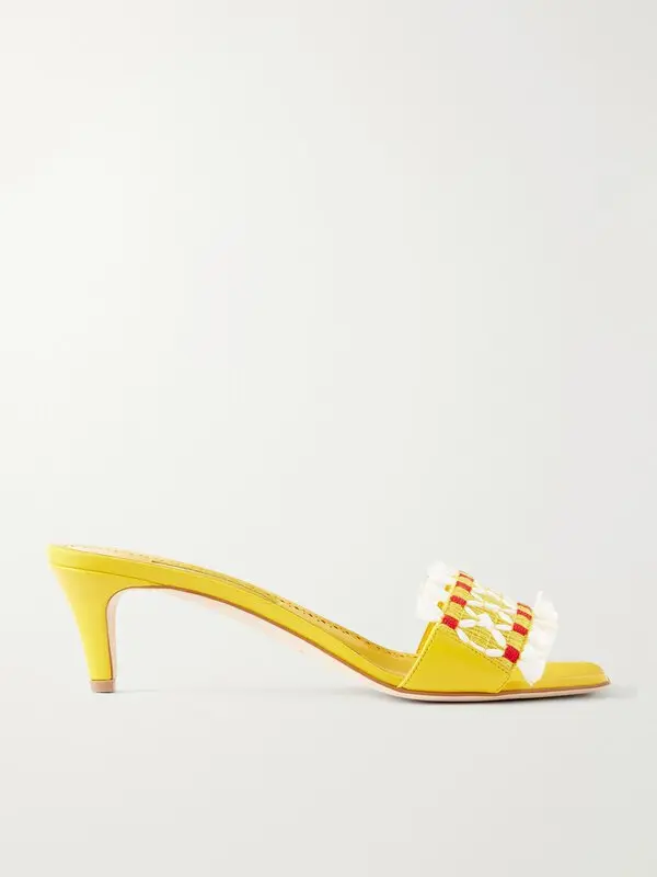 Manolo Blahnik Moremu 50 Raffia-trimmed Leather Mules