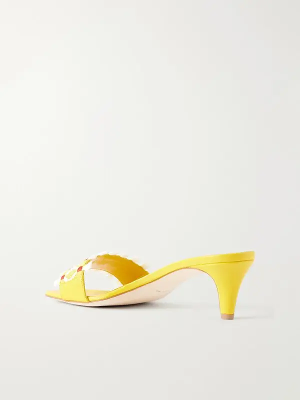 Manolo Blahnik Moremu 50 Raffia-trimmed Leather Mules
