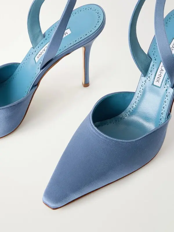 Manolo Blahnik Borelapla 105 Satin Slingback Pumps - Blue