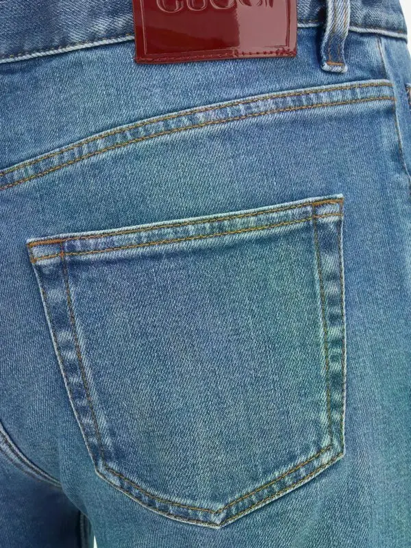 Gucci Flared Trousers With Logo Patch - Blue