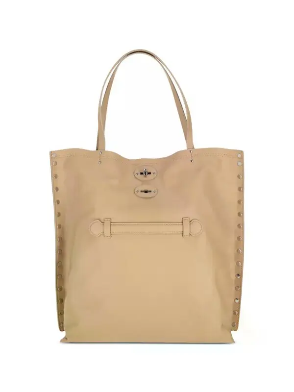 ZANELLATO Medium A'spasso® Stud-embellished Leather Tote Bag - Brown