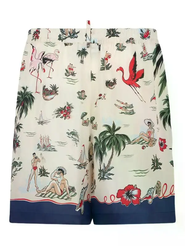 Dsquared2 Aloha Souvenir Silk Shorts - Neutrals