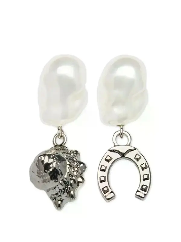 Erdem Horseshoe Charm Asymmetric Earrings - Silver