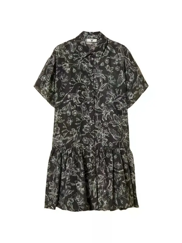 TWINSET Short Ramie Floral Shirt Dress - Black