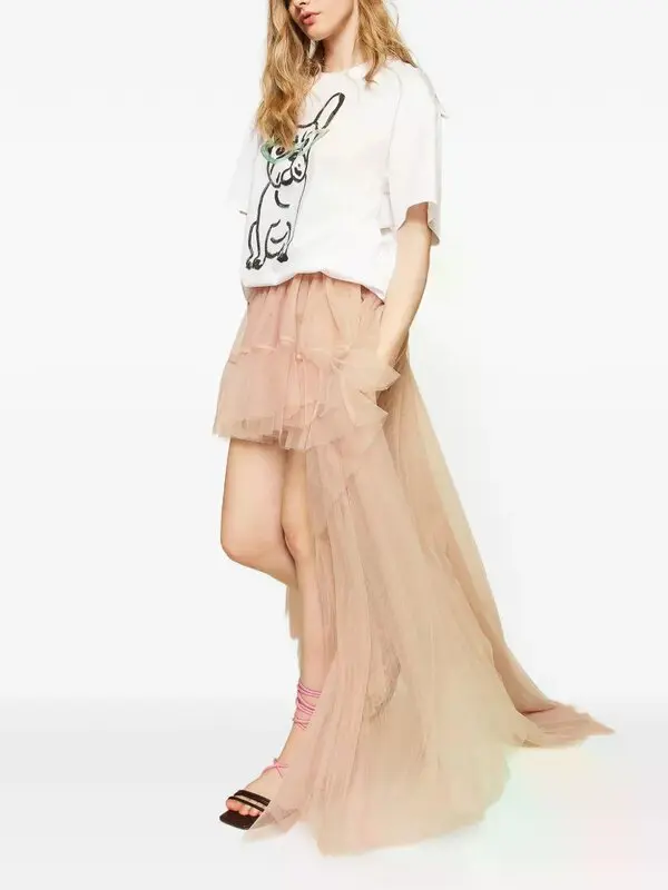 TWINSET Asymmetric Tulle Maxi Skirt With Overlapping Flounces - Neutrals