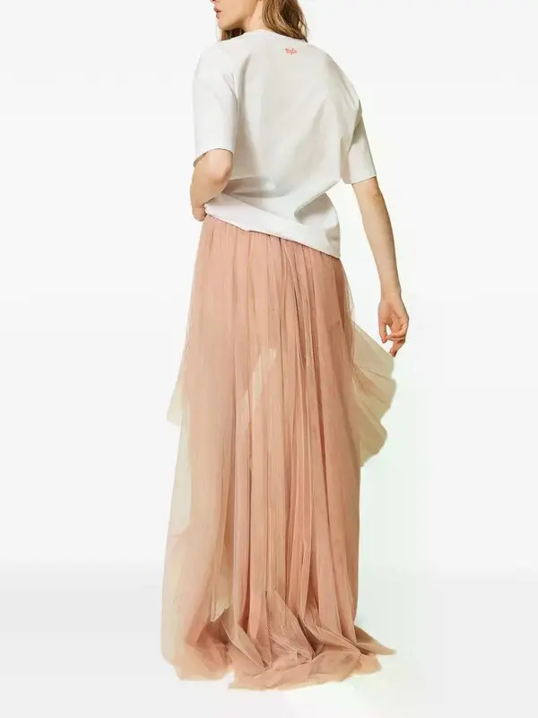 TWINSET Asymmetric Tulle Maxi Skirt With Overlapping Flounces - Neutrals