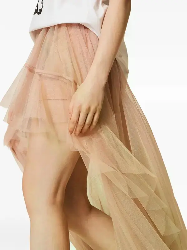 TWINSET Asymmetric Tulle Maxi Skirt With Overlapping Flounces - Neutrals