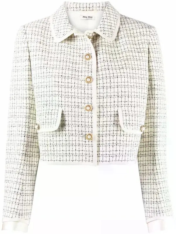 Miu Miu Check Cropped Jacket - Neutrals