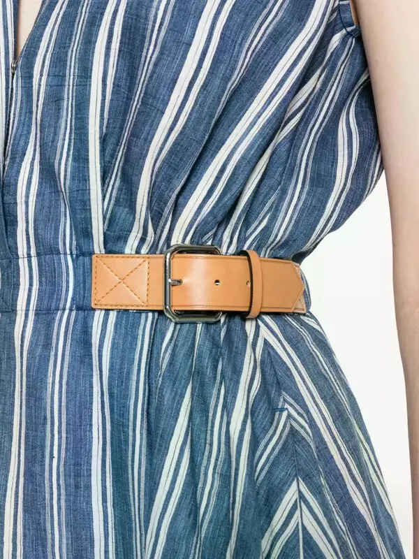 Sandro Maxi Striped Shirt Dress With Belt Detail - Blue
