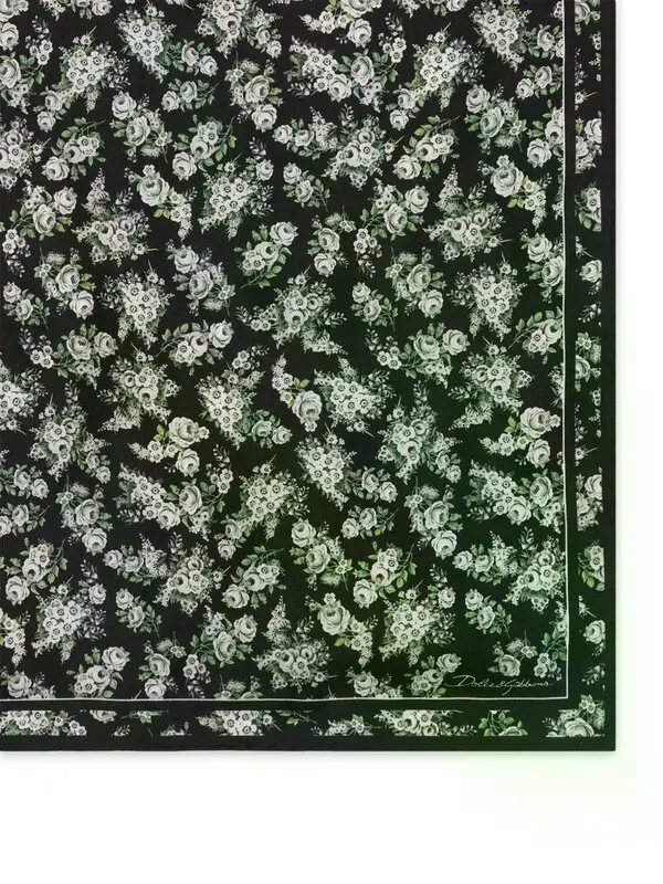 Dolce & Gabbana 50x50 Small Flower Bouquet-print Silk Twill Scarf - Black
