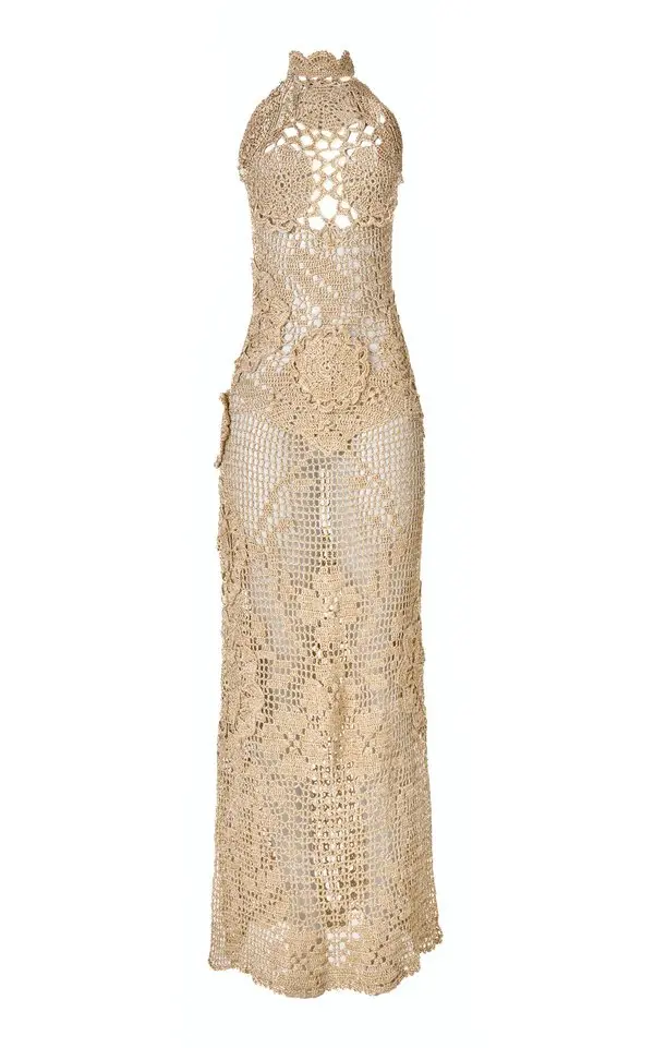 ANDREA ALMEIDA Anna Crocheted Maxi Dress - Tan