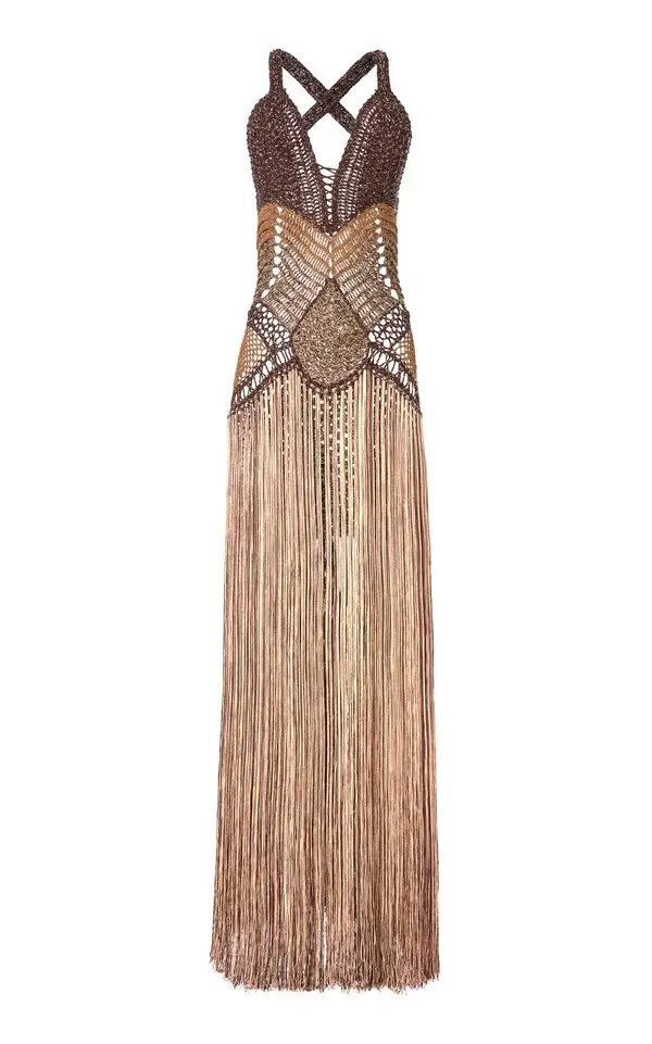 ANDREA ALMEIDA Nanda Crocheted Maxi Dress With Fringe - Multi