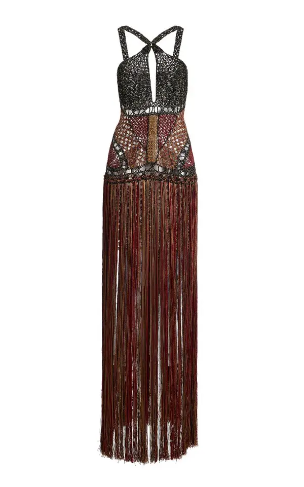 ANDREA ALMEIDA Savannah Crocheted Fringe Maxi Dress