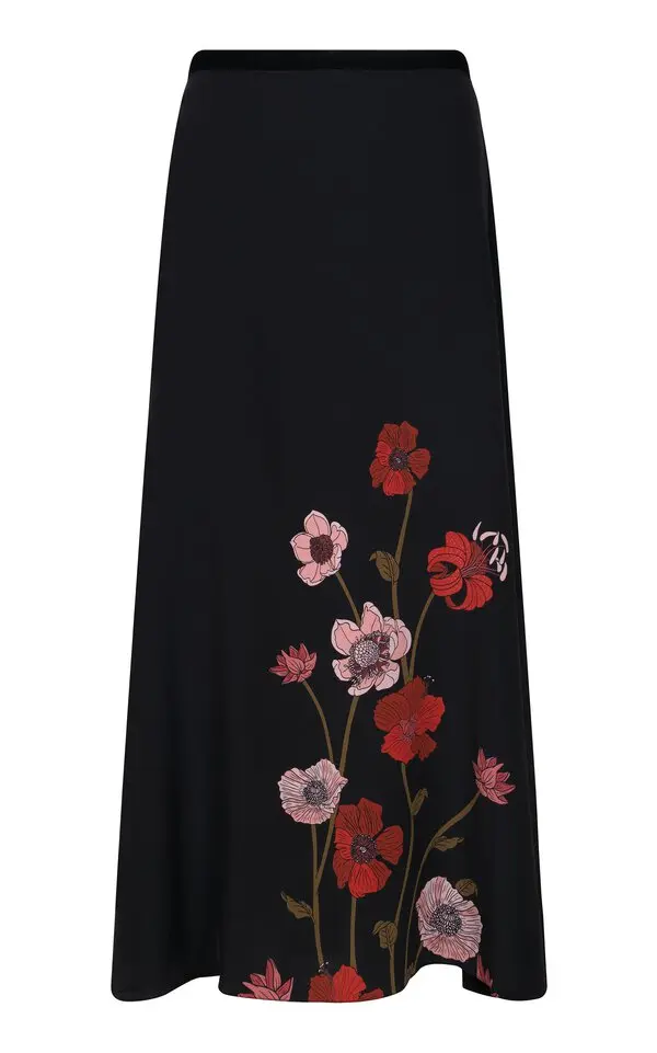 Johanna Ortiz Silk Midi Skirt - Black