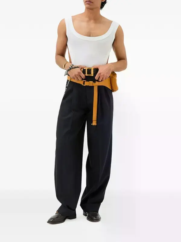 Versace Pinstripe Wool Oversized Pants - Blue
