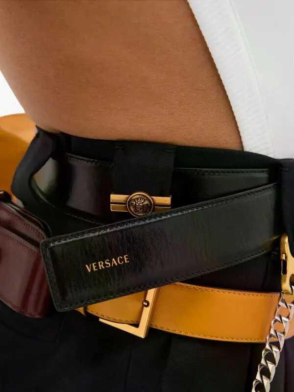 Versace Pinstripe Wool Oversized Pants - Blue
