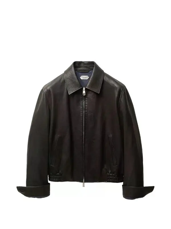 Versace Nappa Leather Blouson Jacket With Medusa Zip Puller - Brown