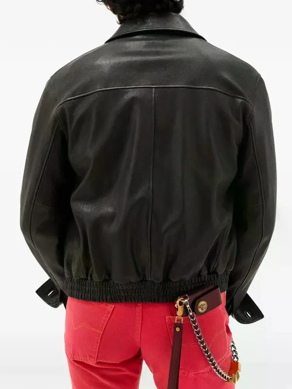 Versace Nappa Leather Blouson Jacket With Medusa Zip Puller - Brown