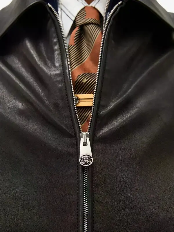 Versace Nappa Leather Blouson Jacket With Medusa Zip Puller - Brown