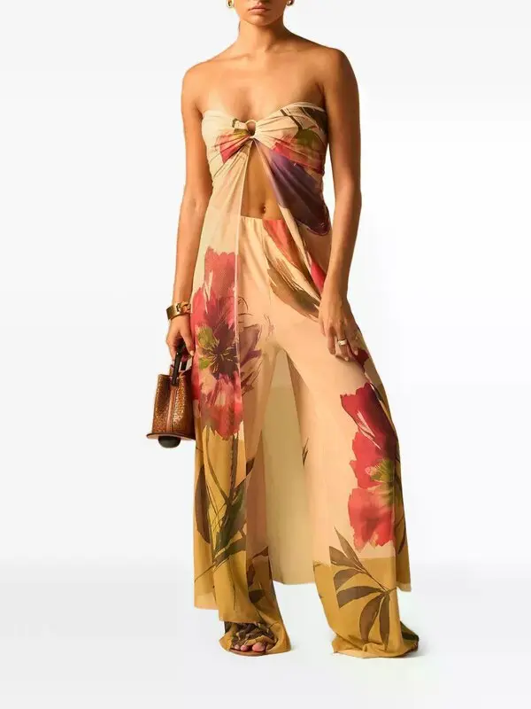 JBQ Floral-print Strapless Top - Neutrals