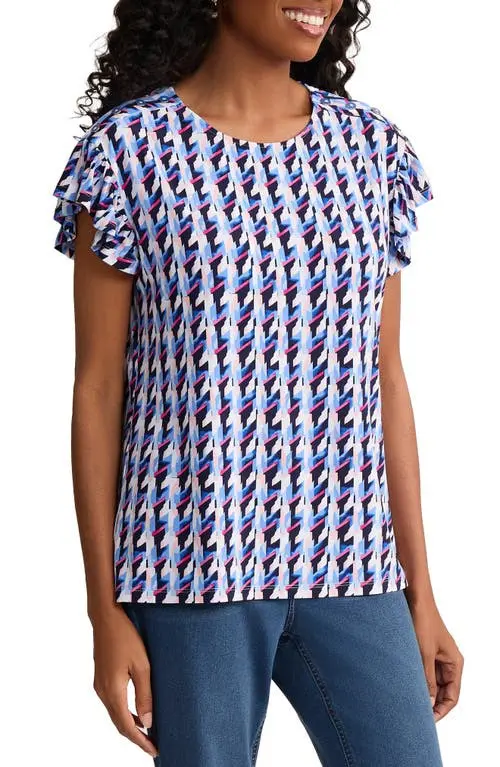 Jones New York Houndstooth Flutter Sleeve Top