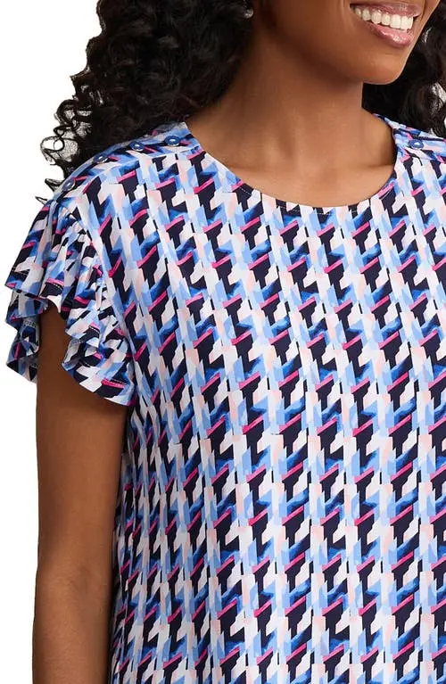 Jones New York Houndstooth Flutter Sleeve Top