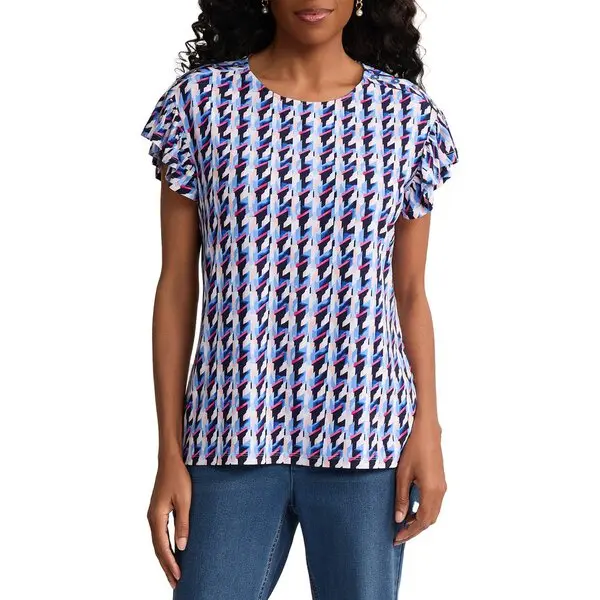 Jones New York Houndstooth Flutter Sleeve Top